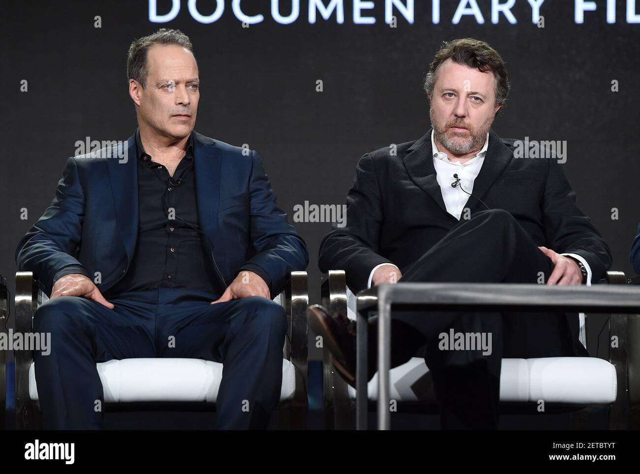 PASADENA, CA - JANUARY 13: Sebastian Junger and Nick Quested onstage ...
