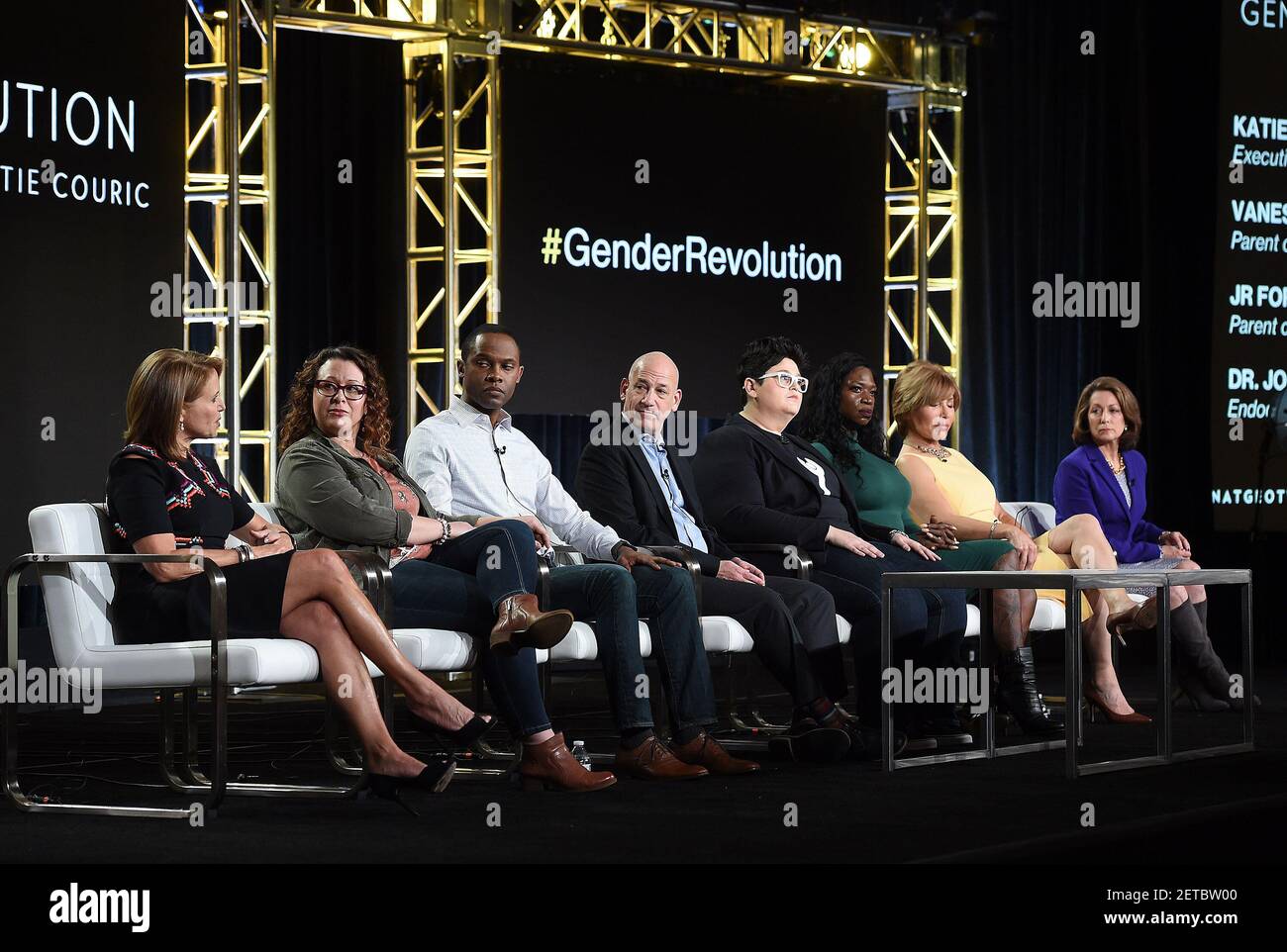 PASADENA, CA - JANUARY 13: (L-R) Host Katie Couric, Vanessa Ford, JR ...