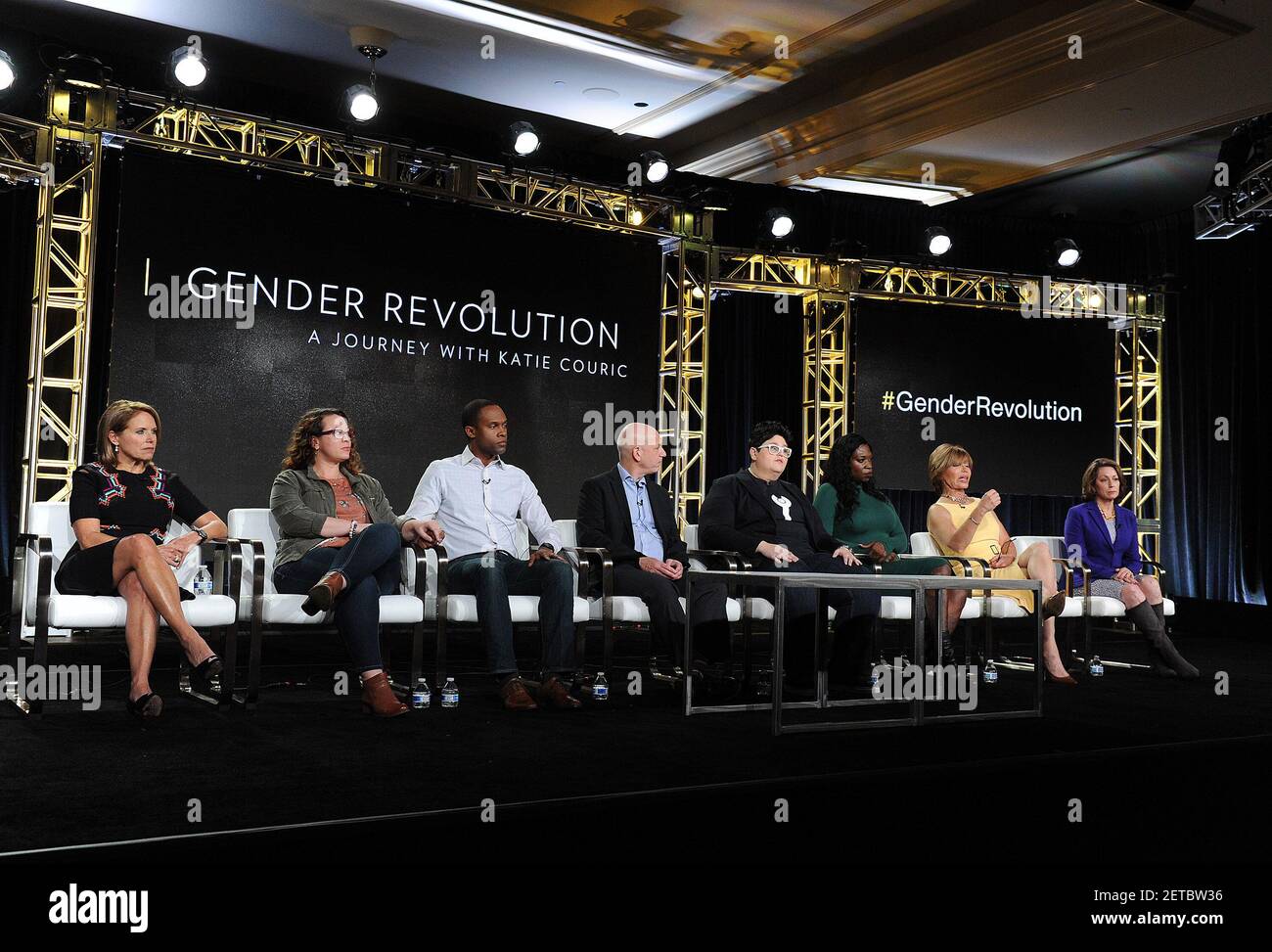 PASADENA, CA - JANUARY 13: (L-R) Host Katie Couric, Vanessa Ford, JR ...