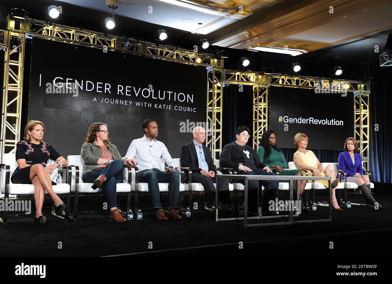 PASADENA, CA - JANUARY 13: (L-R) Host Katie Couric, Vanessa Ford, JR ...