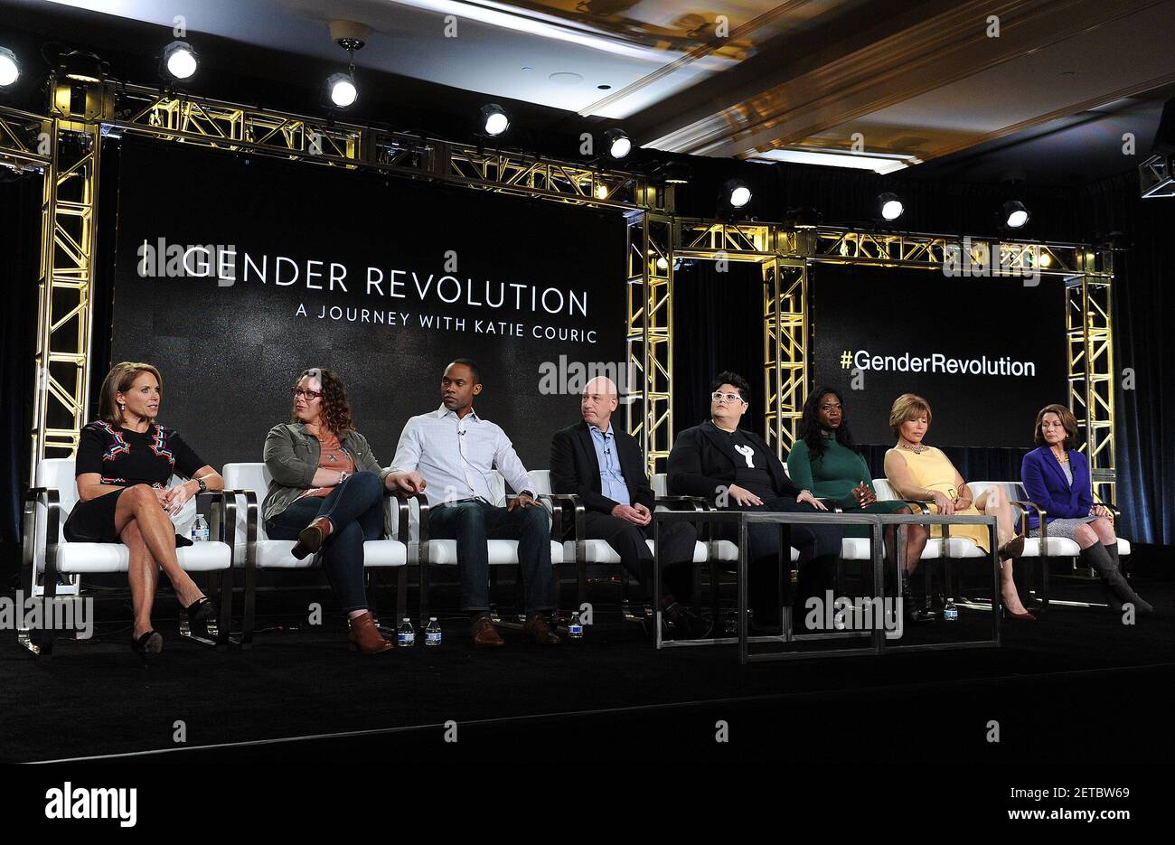 PASADENA, CA - JANUARY 13: (L-R) Host Katie Couric, Vanessa Ford, JR ...