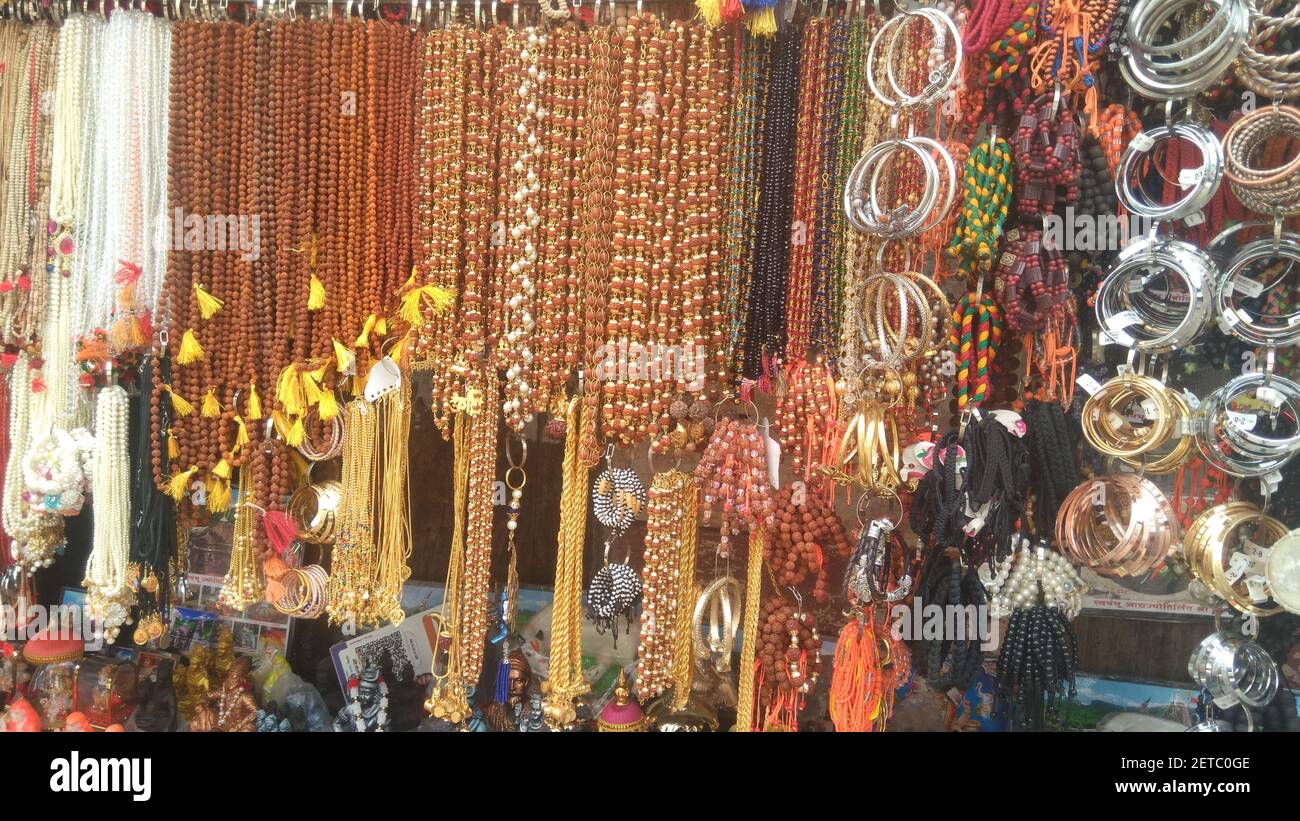 Handicrafts products for sale at a souvenir shop in trimbakeshwar ...