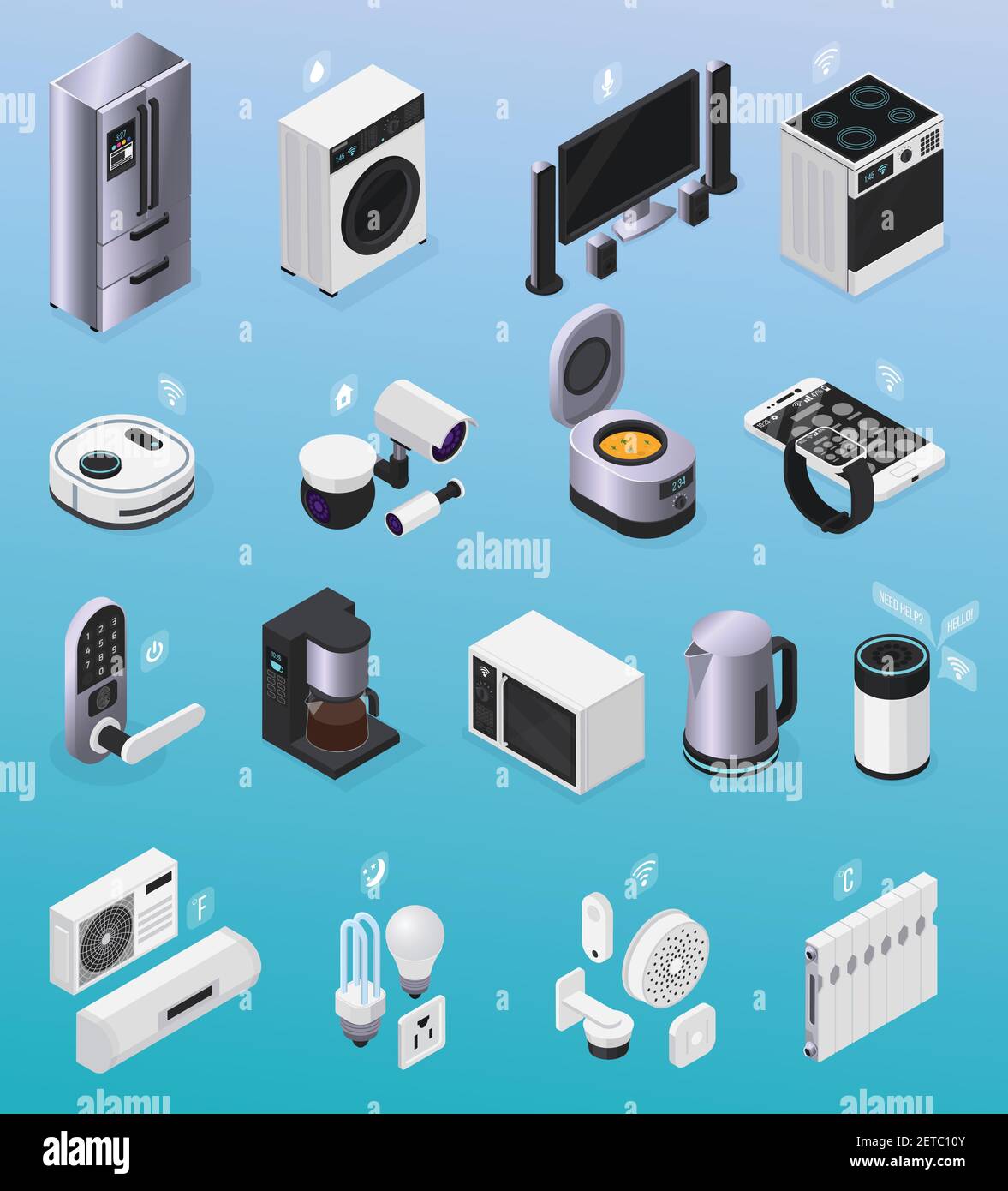 IOT smart home remote controlled electronic devices isometric icons ...