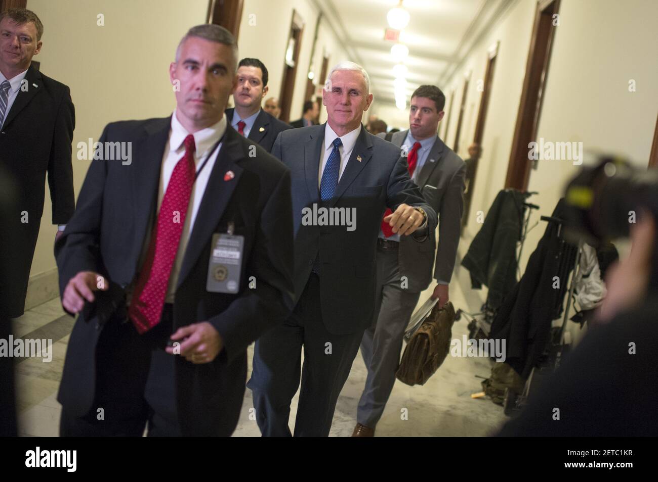 UNITED STATES - JANUARY 17: Vice President-elect Mike Pence signs an ...