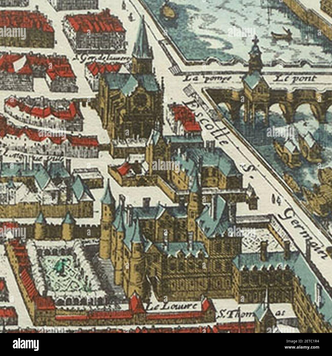 Petit-Bourbon on 1615 Paris map of by Mérian Stock Photo - Alamy