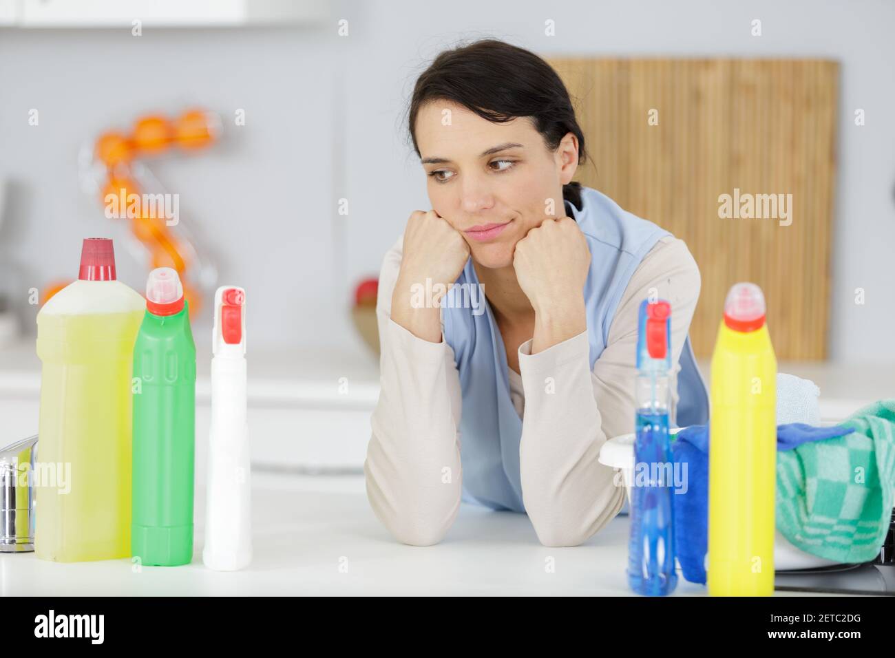 a bored female house cleaner Stock Photo - Alamy