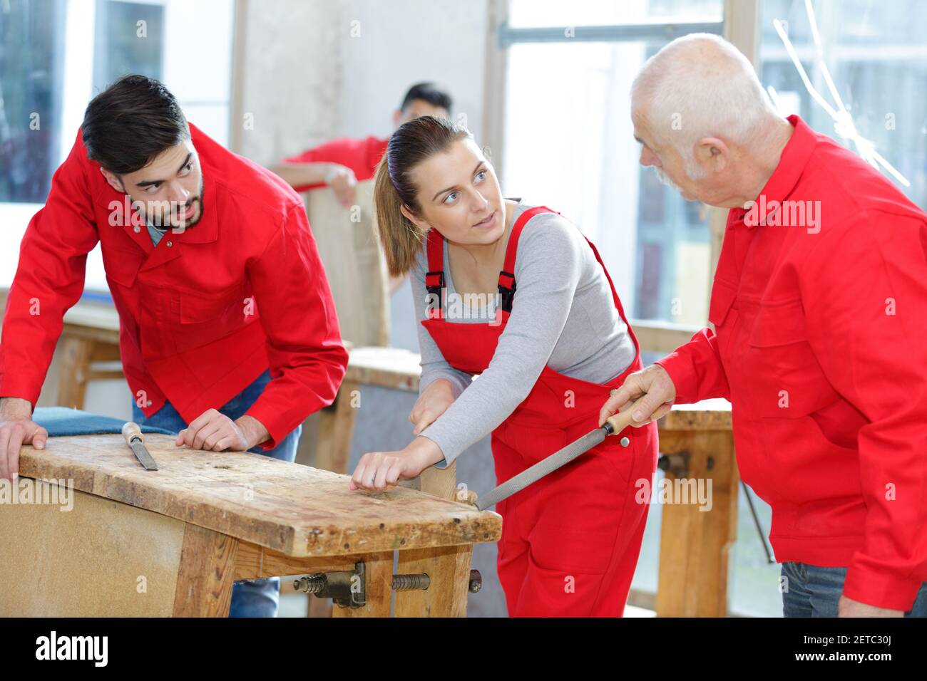 young people in woodwork class Stock Photo - Alamy