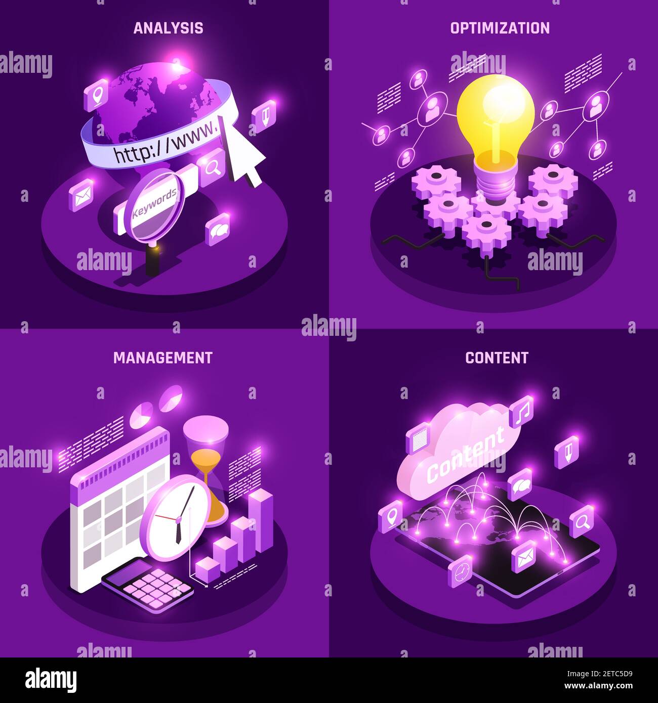 Web traffic isometric concept icons set with optimization and ...