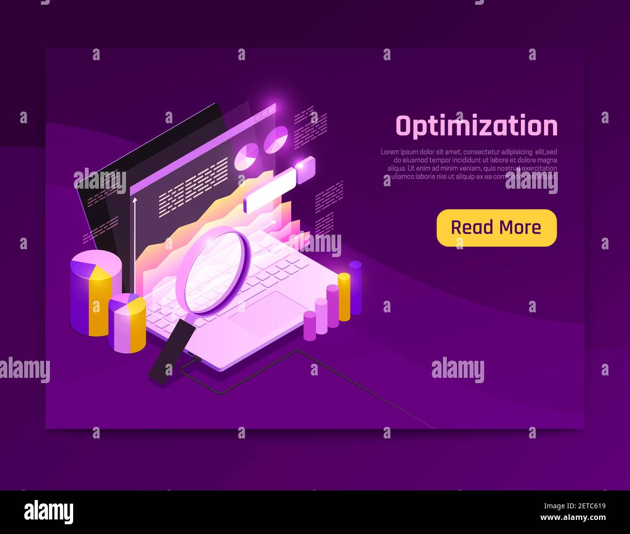 Web traffic isometric page design with data optimization symbols vector ...