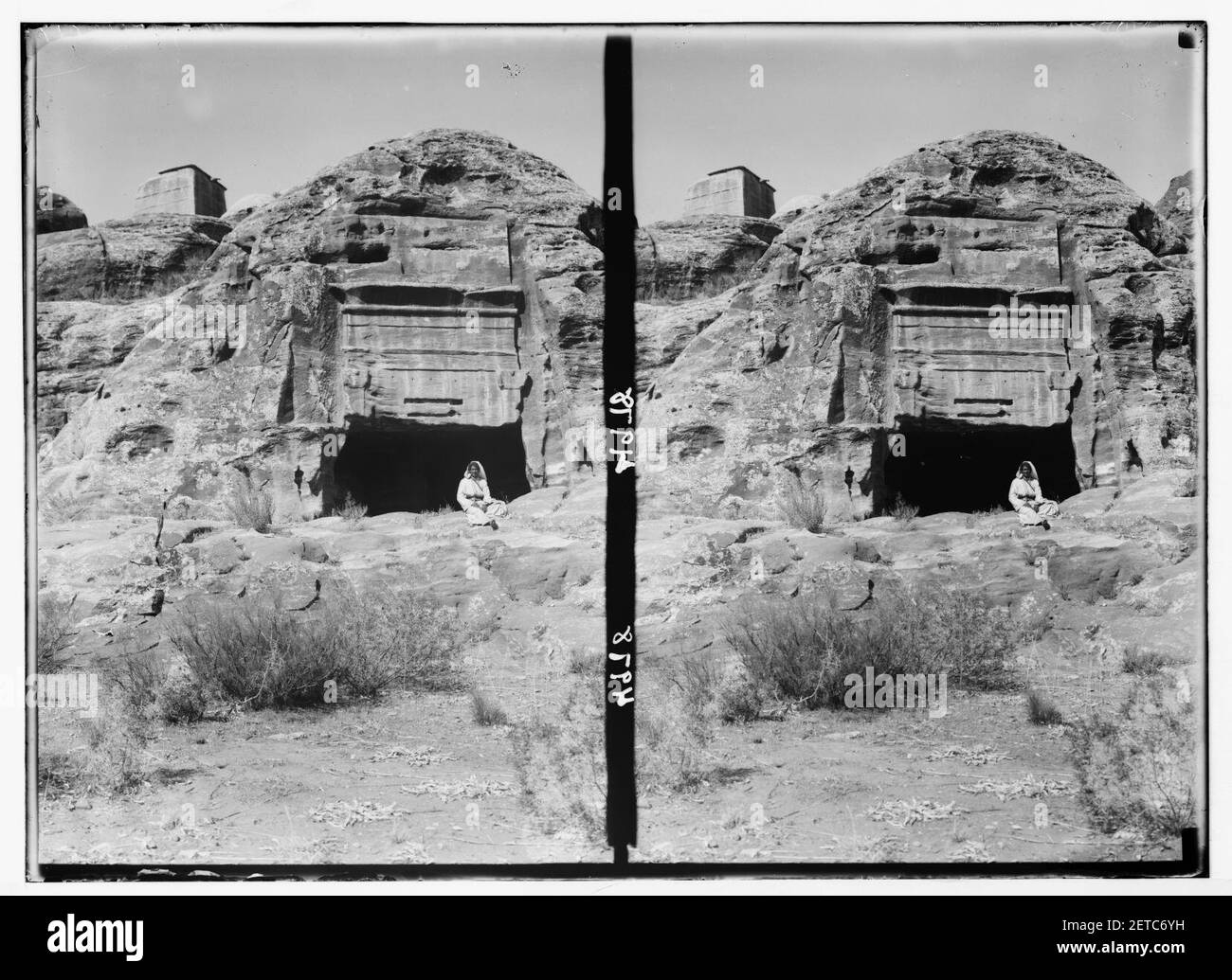 Petra (Wadi Musa). Corniced mounument, southern graves. Below block ...