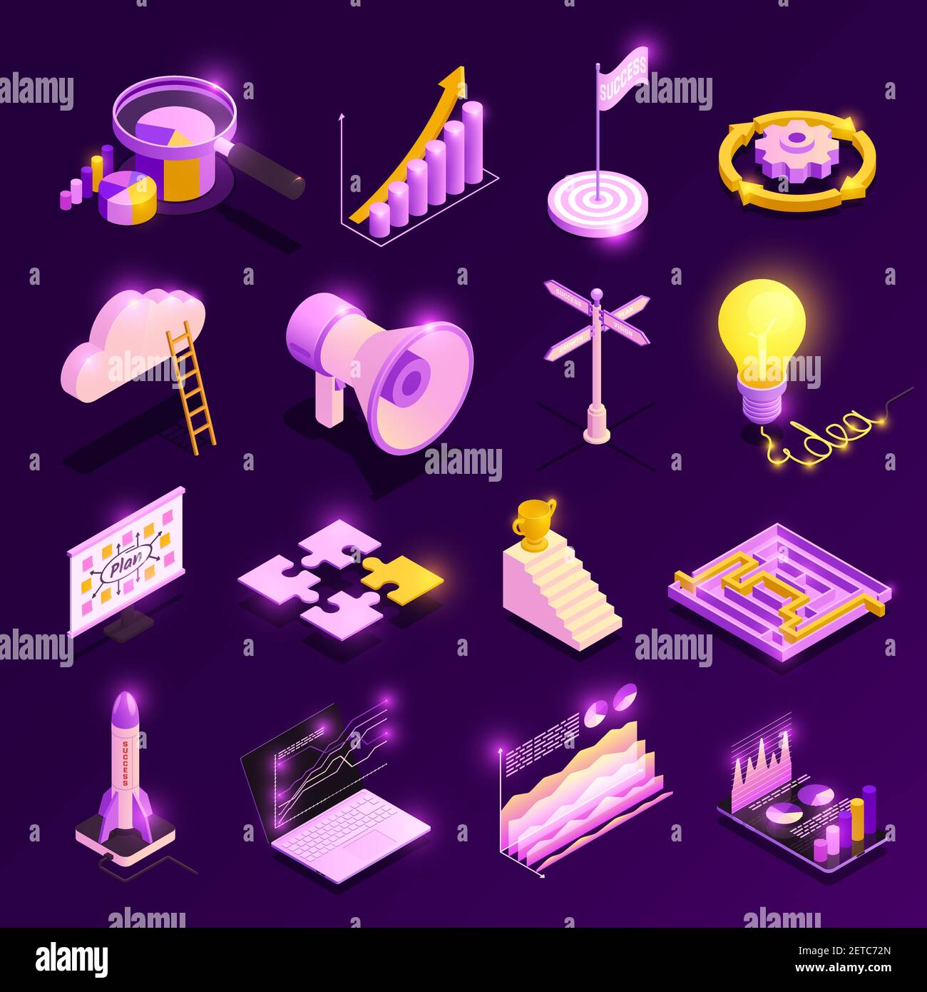 Business strategy isometric icons set with success symbols isolated ...