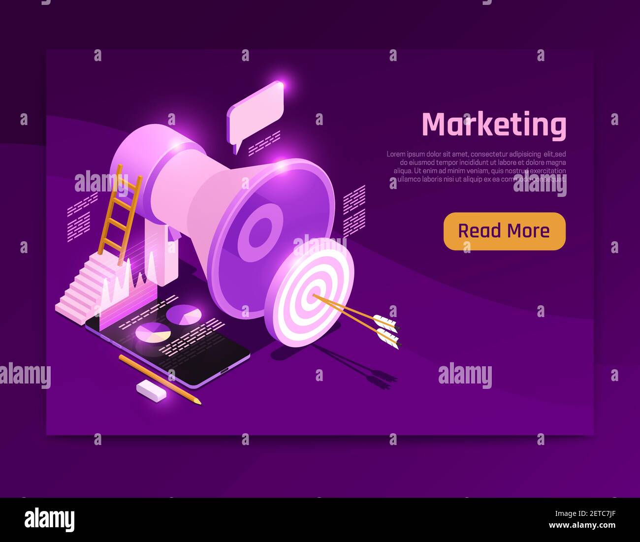 Business strategy isometric page design with marketing symbols vector ...
