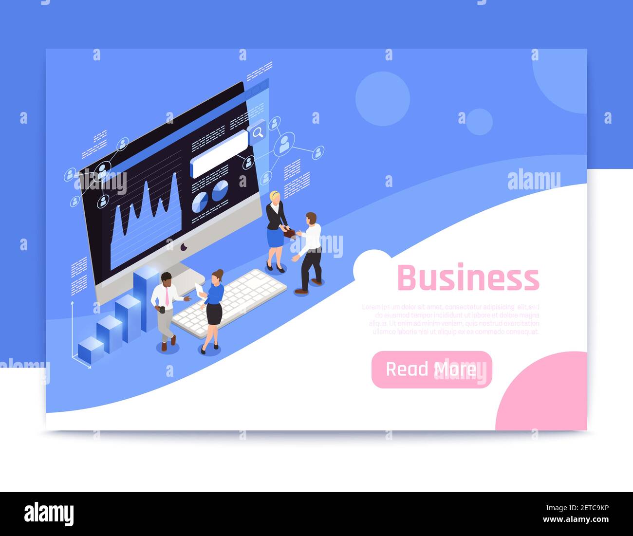 Business strategy isometric page design with marketing symbols vector ...