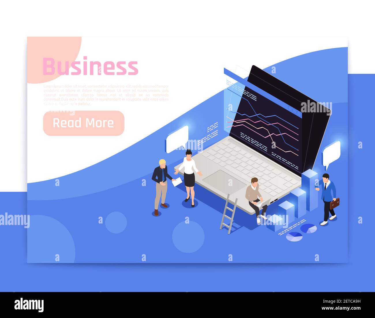 Business office isometric page design with growth symbols vector ...