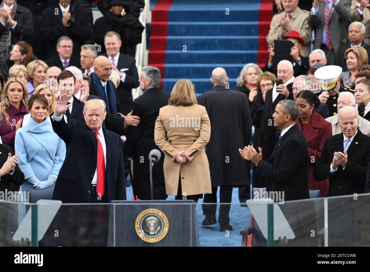 President-elect Donald J. Trump waves as he arrives for his ...