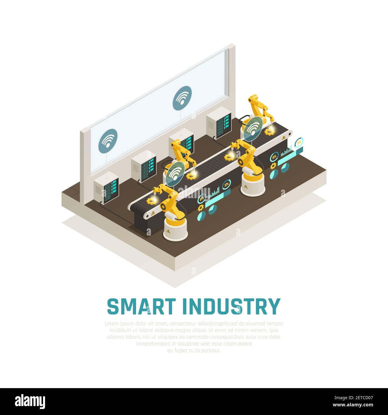 Smart indusrty composition with conveyor technology symbols isometric ...