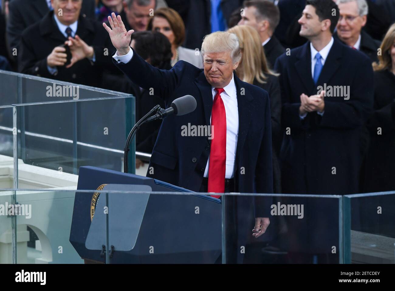 President Donald Trump gestures to the crowd during the Presidential ...