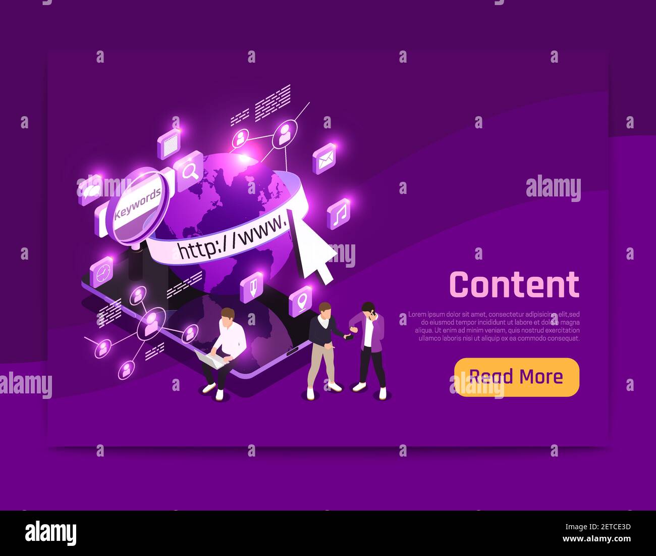 Web content isometric page with world data symbols vector illustration ...