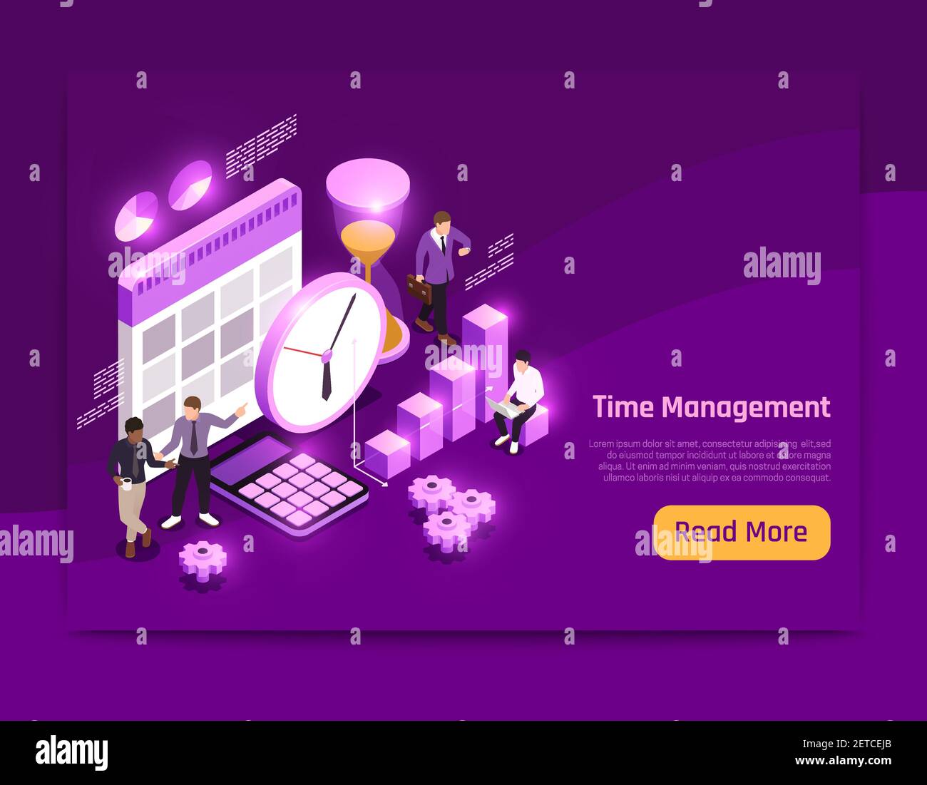 Business isometric page design with time management symbols vector ...