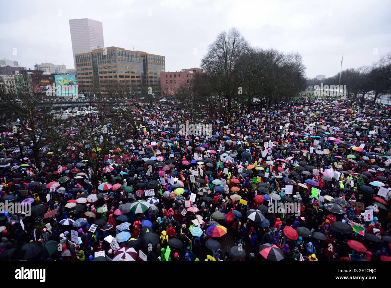 Protesters taking part in the Women's March On Portland fill Tom McCall ...