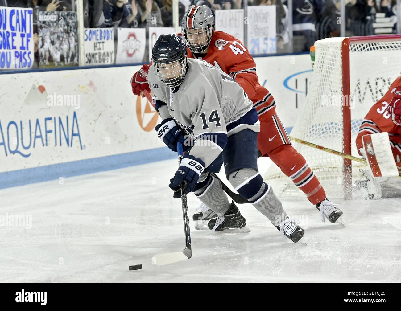Penn State's Nate Sucese skates with the puck ahead of Ohio State's ...