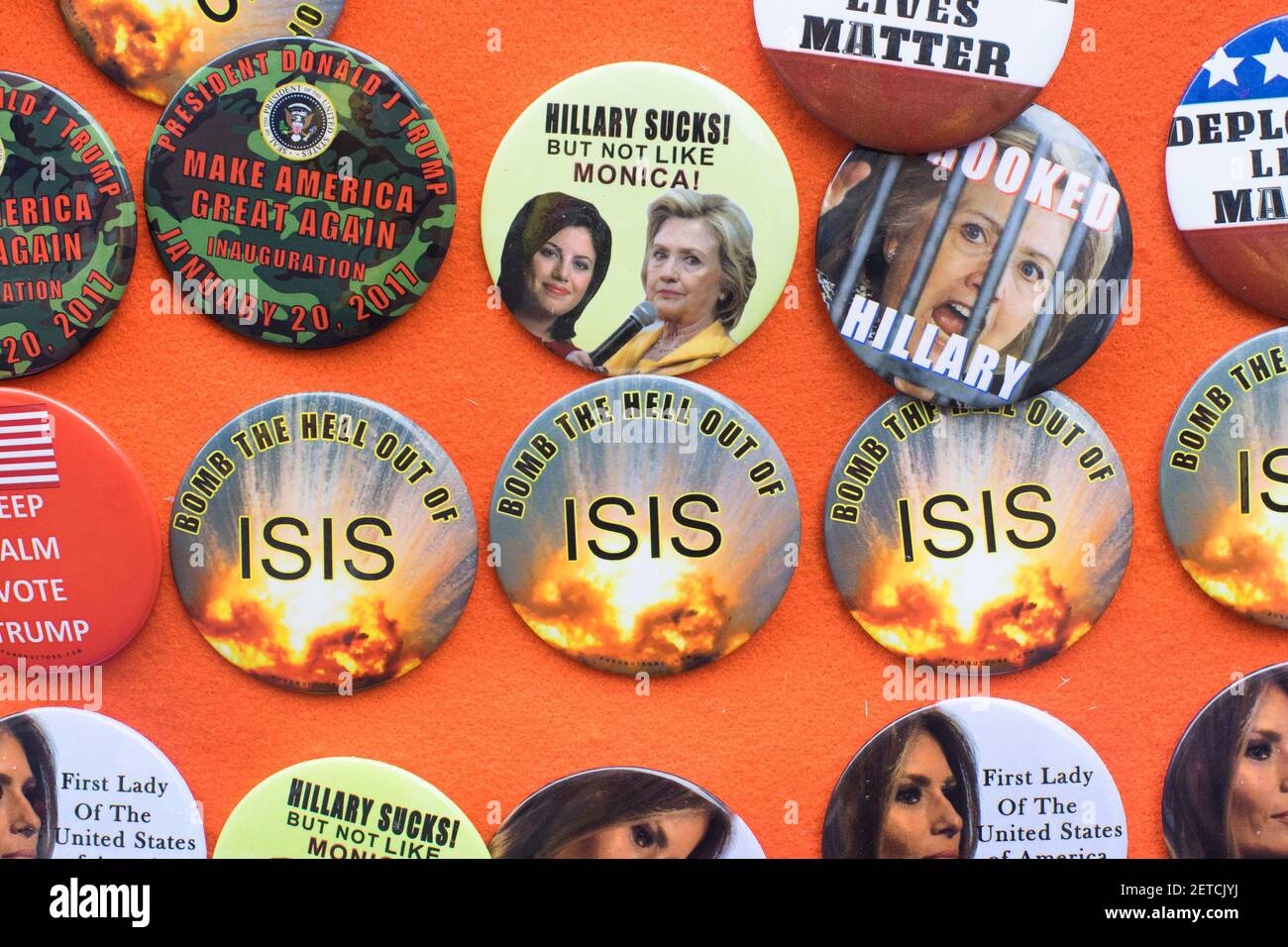 A street vendor in Washington, D.C. sells buttons commemorating Trumps ...