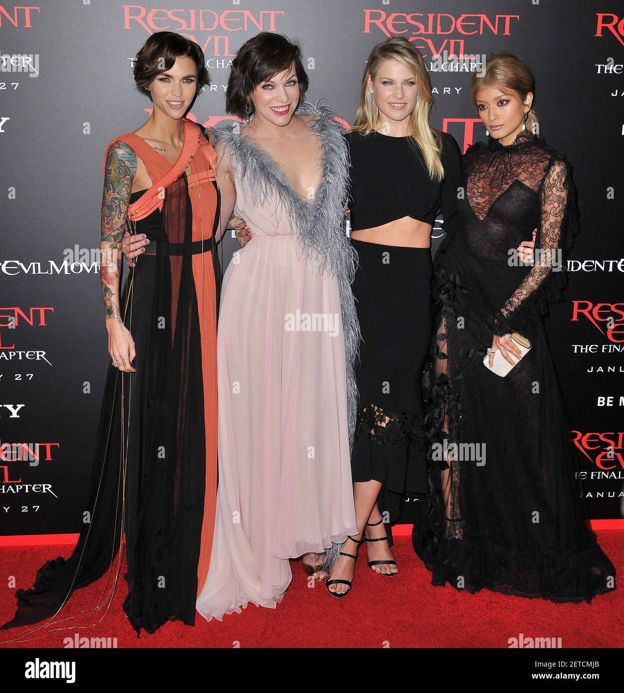 (L-R) Ruby Rose, Milla Jovovich, Ali Larter and Rola arrives at the ...
