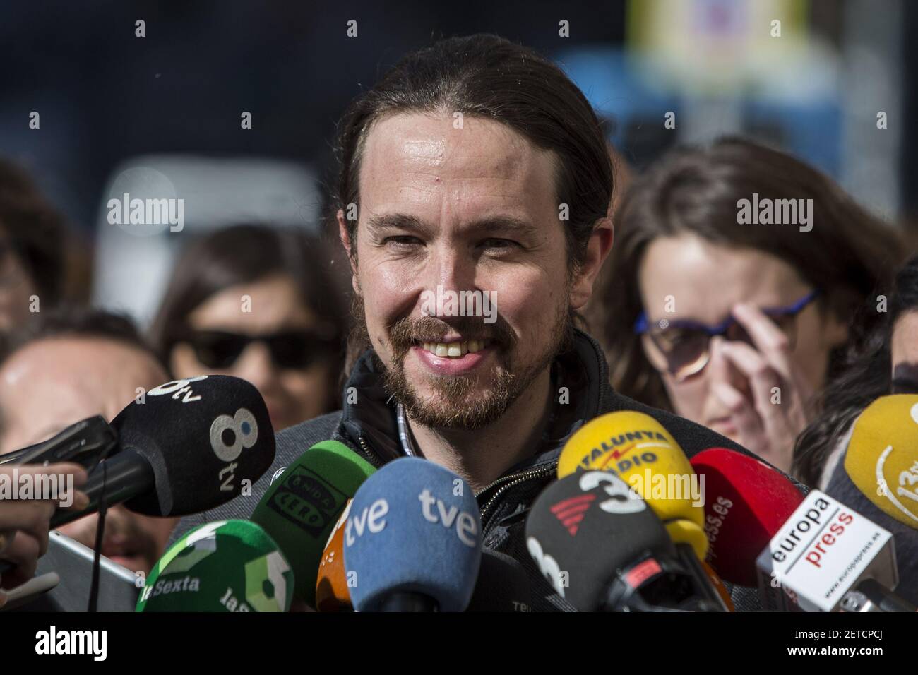 Spanish Podemos member Pablo Iglesias after the meeting between members ...