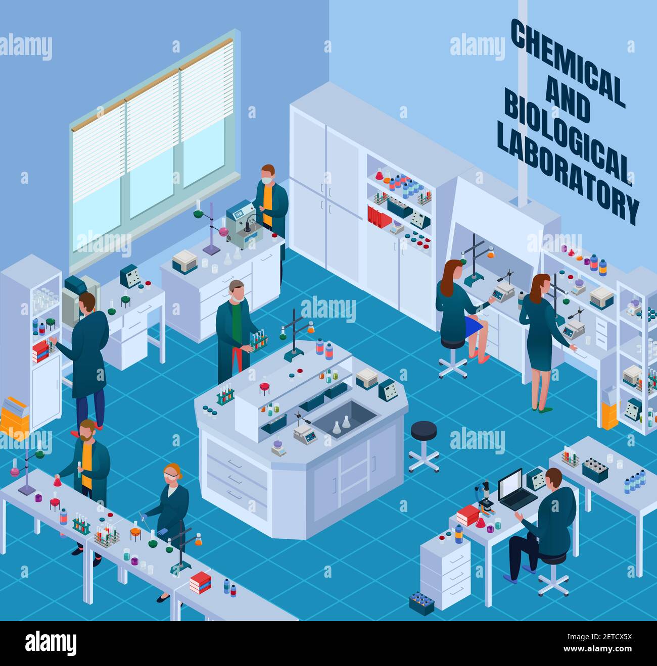 Chemical biological laboratory with scientists during work research ...