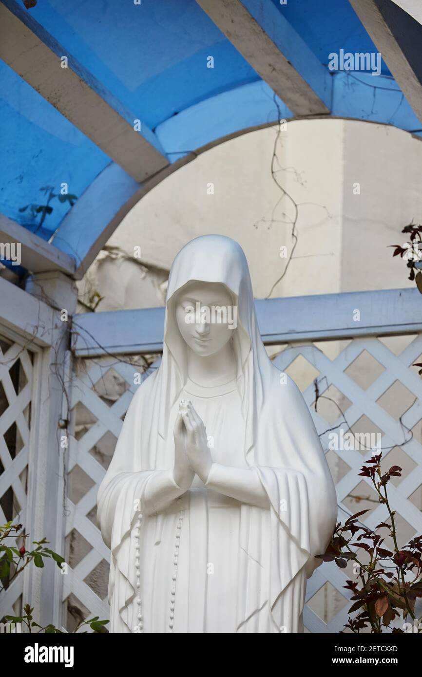 Statue of Our Lady of Prayer and Old Traditional Village,Old building ...