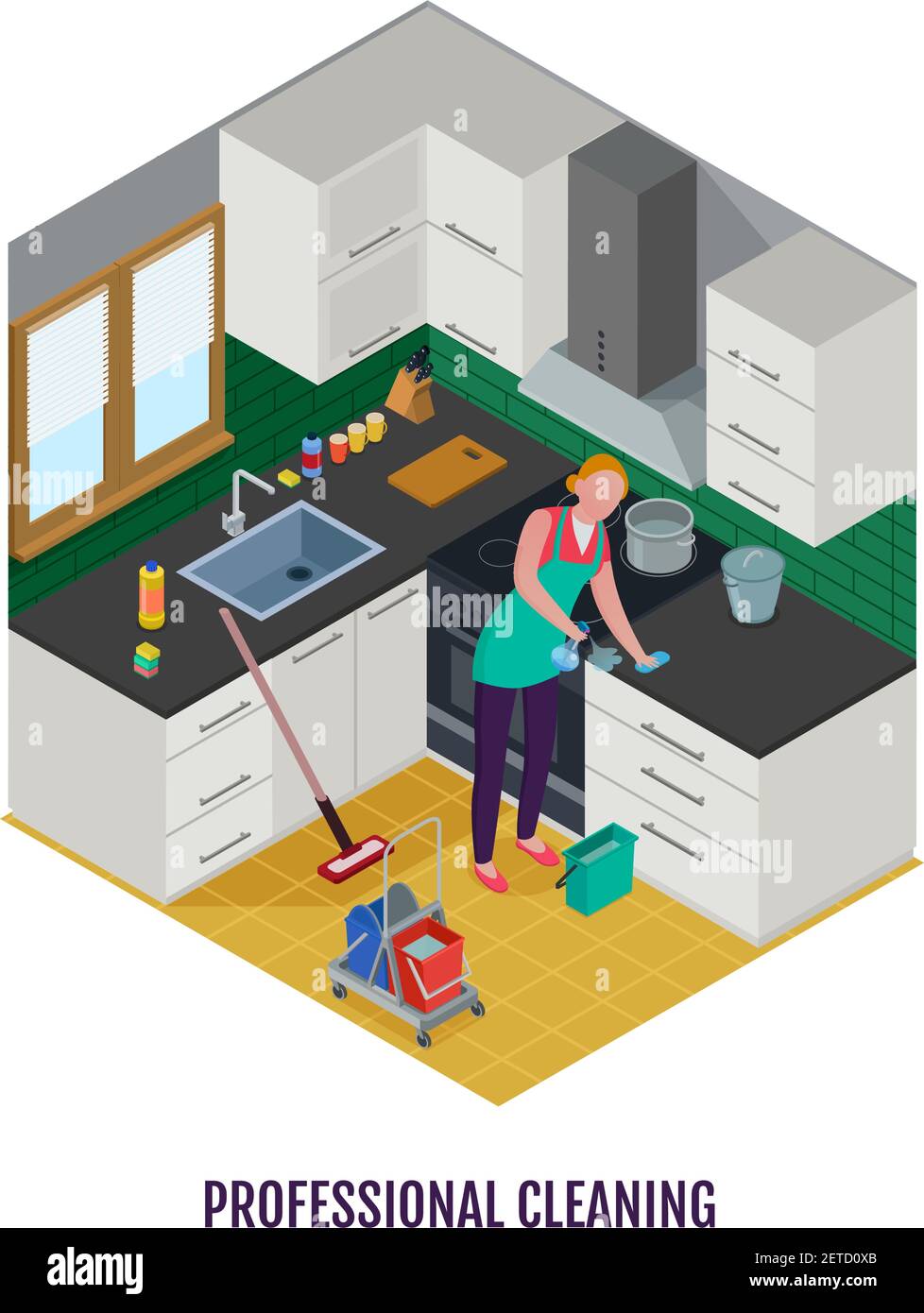 Kitchen worker cleaning up Stock Vector Images - Alamy