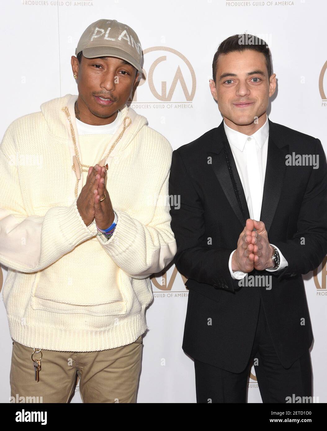 Pharrell Williams and Rami Malek attend The 2017 Producers Guild Awards ...