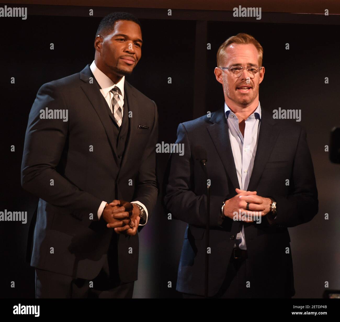 HOUSTON, TX - FEBRUARY 4: Michael Strahan and Joe Buck onstage at the ...