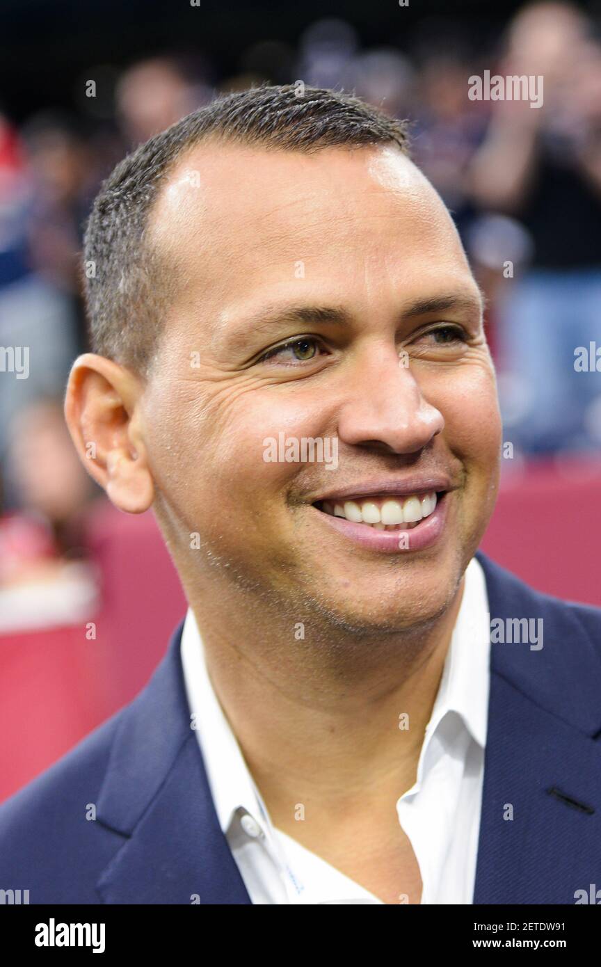 Alex Rodriguez on the field ahead of Super Bowl LI between the Atlanta ...