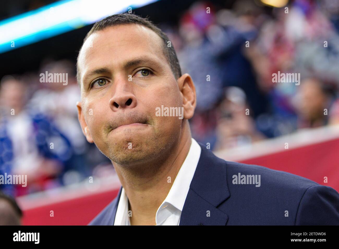 Alex Rodriguez on the field ahead of Super Bowl LI between the Atlanta ...