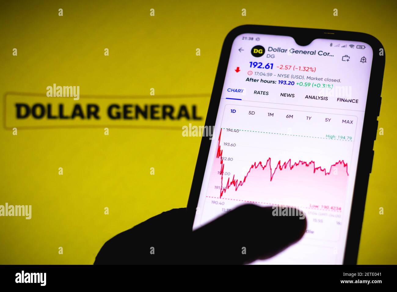 In this photo illustration the stock market graphic of Dollar General ...