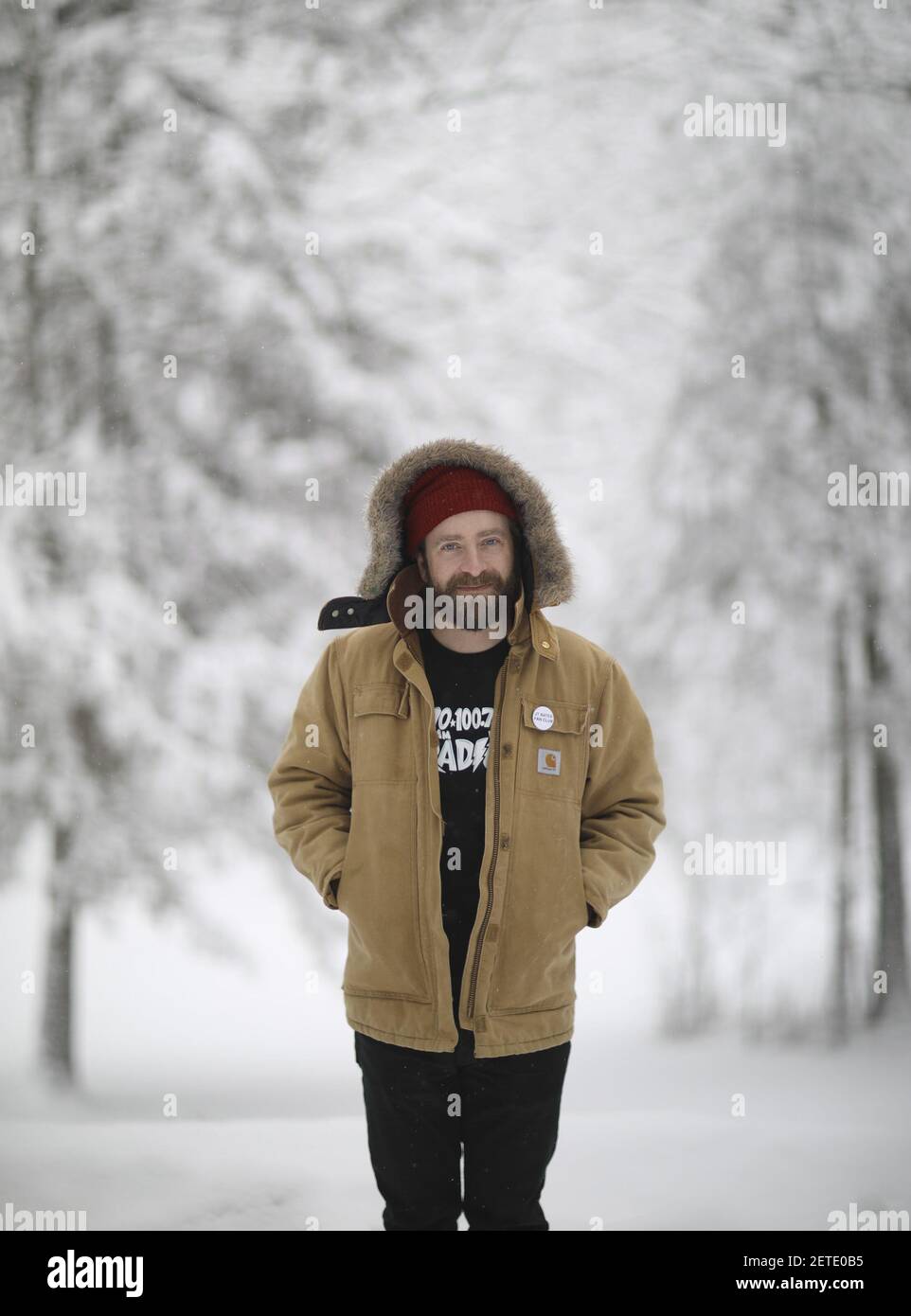 Dave Simonett poses for a portrait in the woods that surround Pachyderm ...