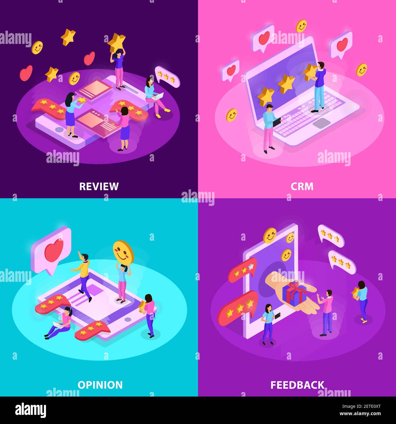 CRM system with review opinion of customer and feed back isometric ...