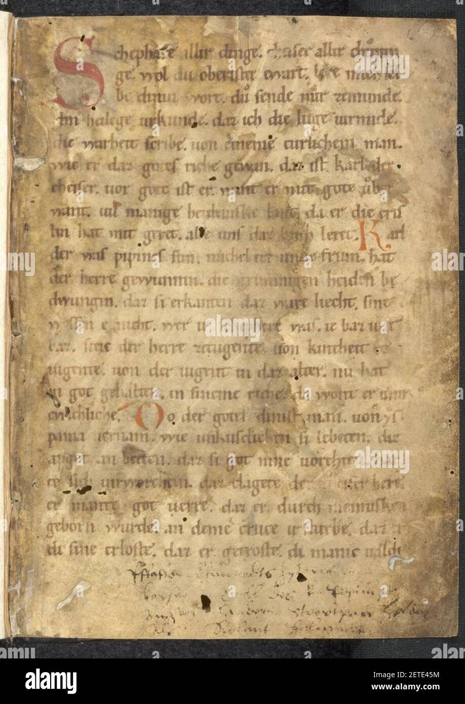 Pfaffe Konrad - Rolandslied - cod. pal. germ. 112 - 003 Stock Photo - Alamy