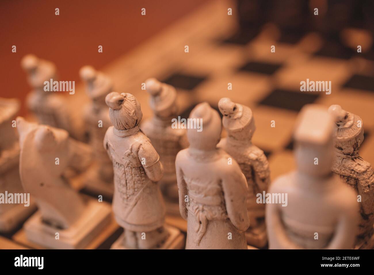 A decorative chessboard with ancient Asian warrior chess pieces Stock ...