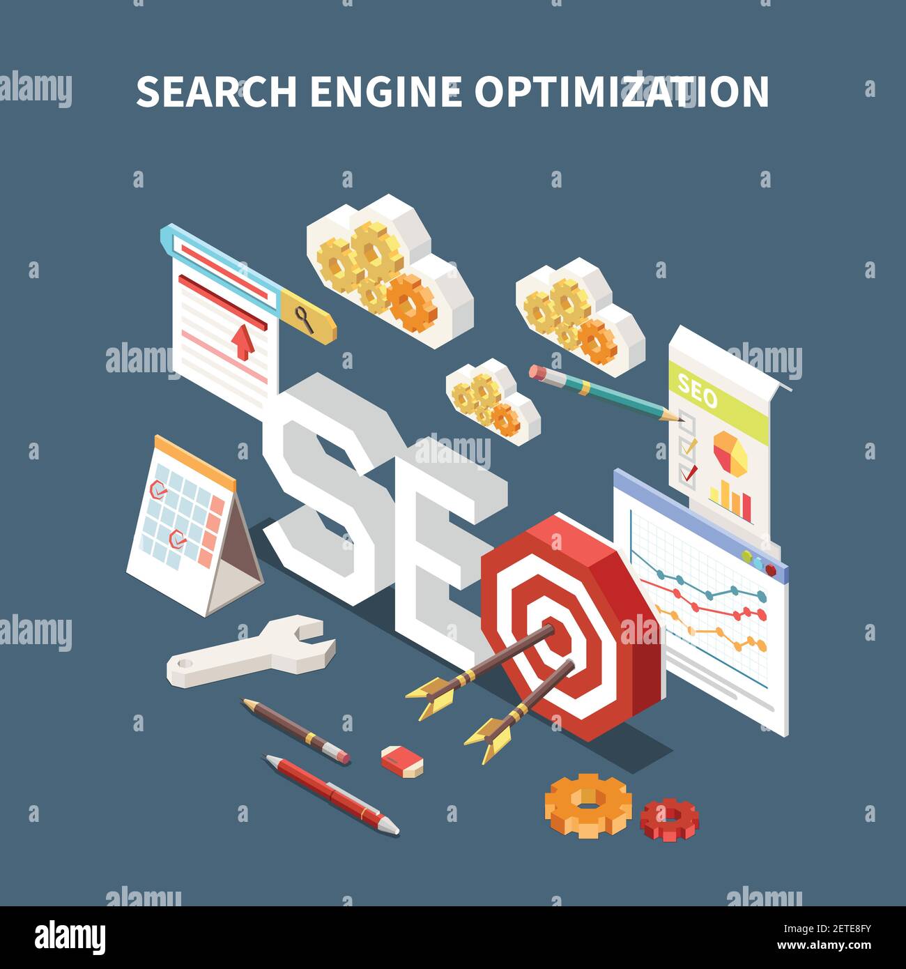 Isometric isolated web SEO composition with search engine optimization ...