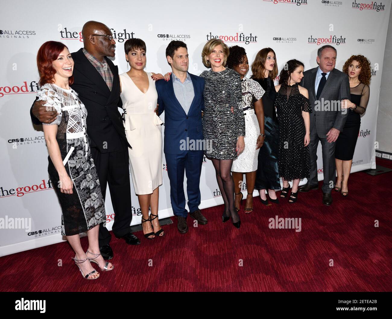Cast members L-R: Carrie Preston, Delroy Lindo, Cush Jumbo, Justin ...
