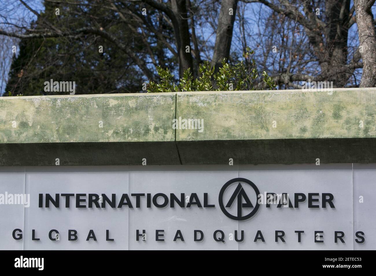 A logo sign outside of the headquarters of The International Paper ...
