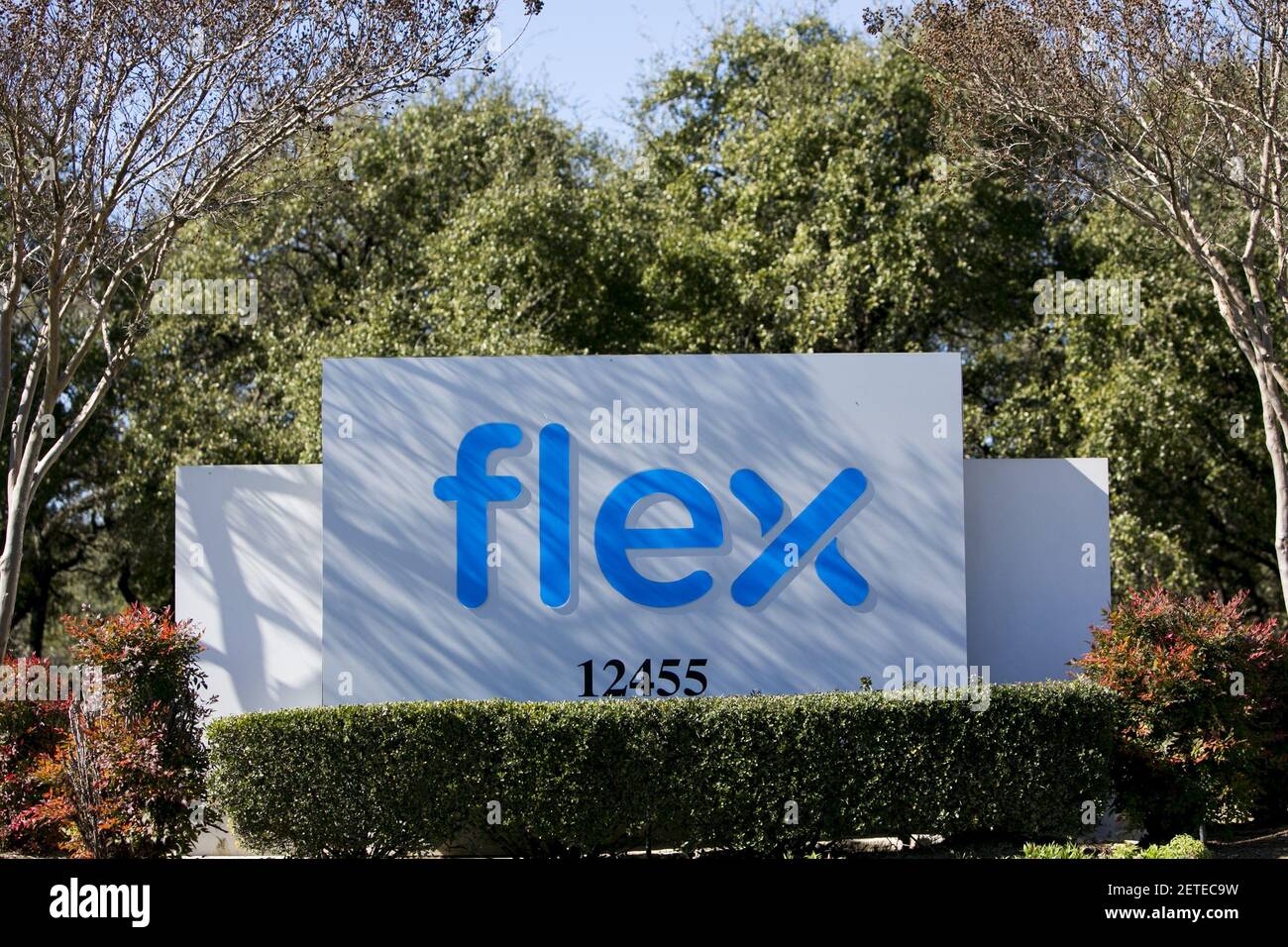 A logo sign outside of a facility occupied by Flex Ltd., in Austin ...