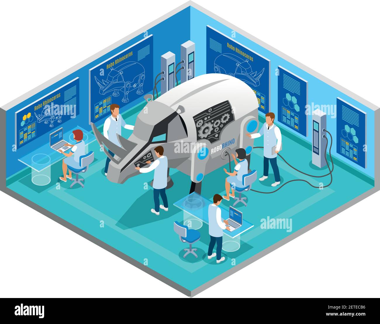 Bio robots replacing animal testing isometric composition with ...