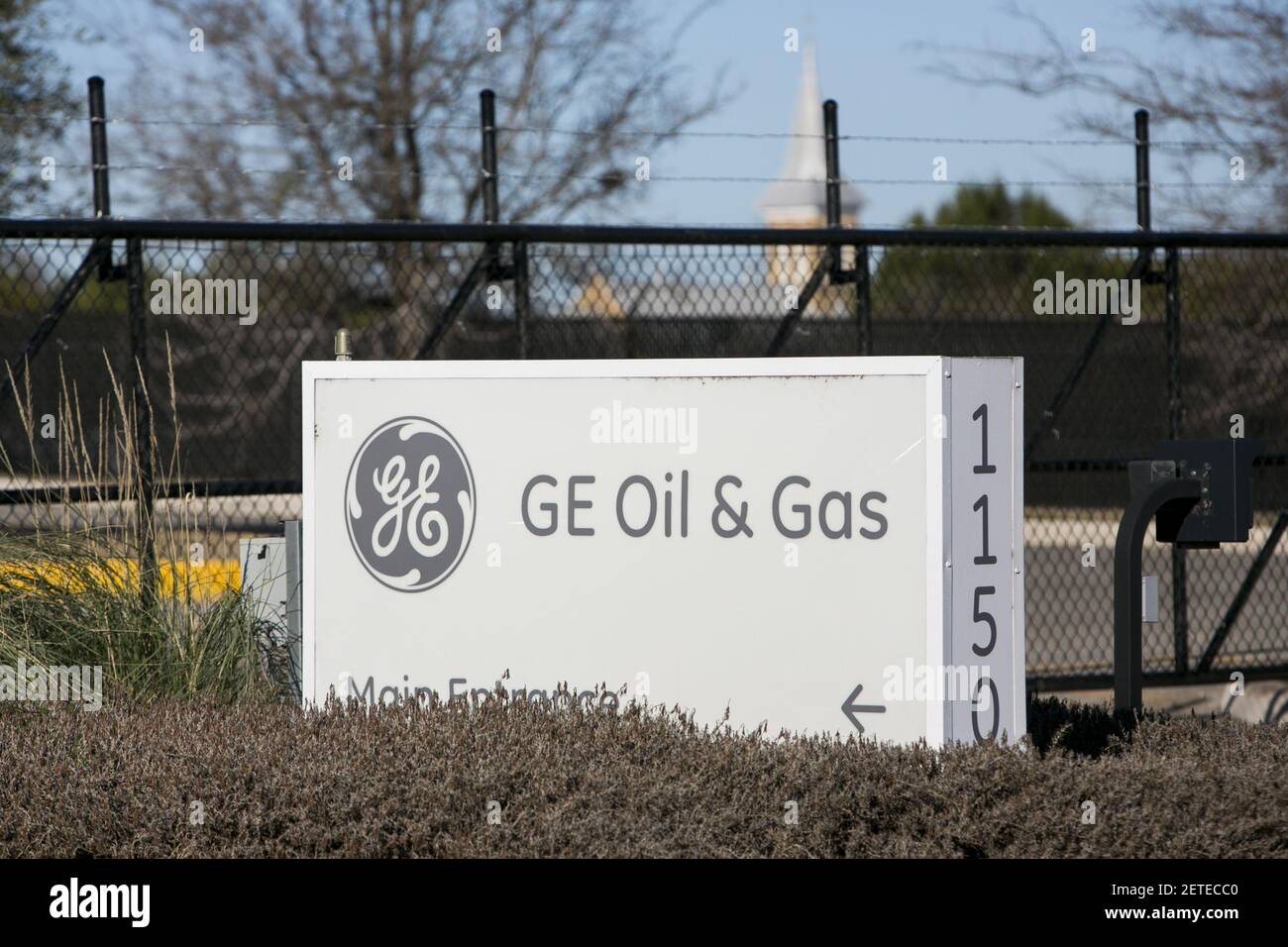 A logo sign outside of a facility occupied by GE Oil & Gas in Schertz ...