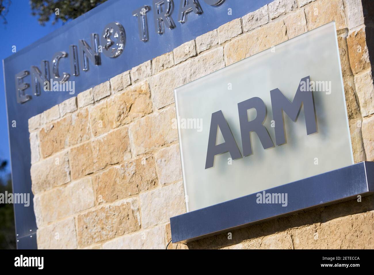 A logo sign outside of a facility occupied by ARM Holdings in Austin ...