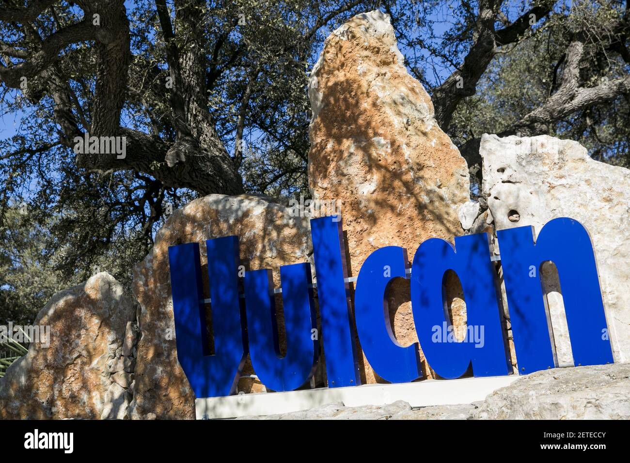 A logo sign outside of a facility occupied by Vulcan Materials in San ...