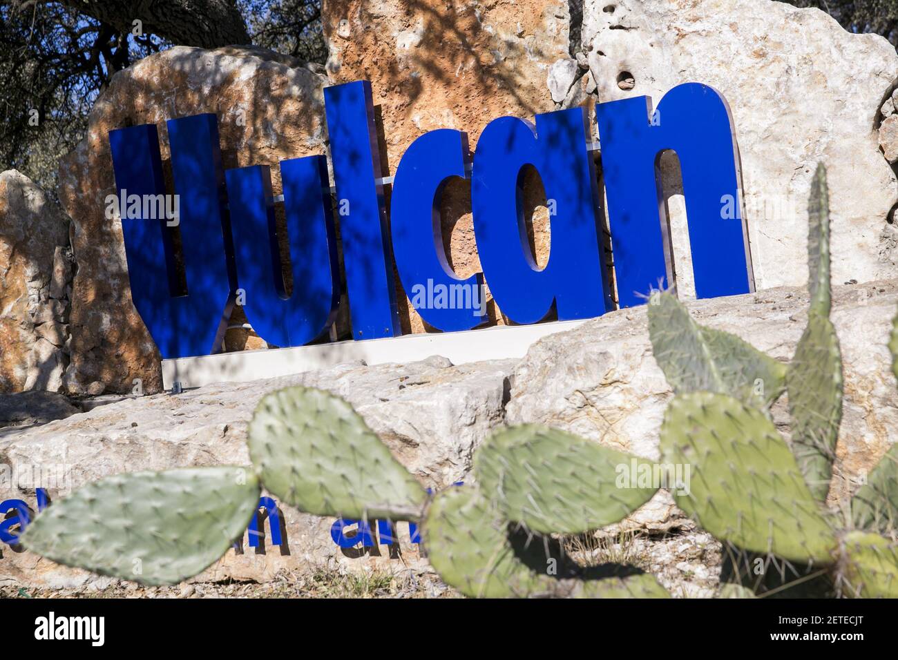 A logo sign outside of a facility occupied by Vulcan Materials in San ...