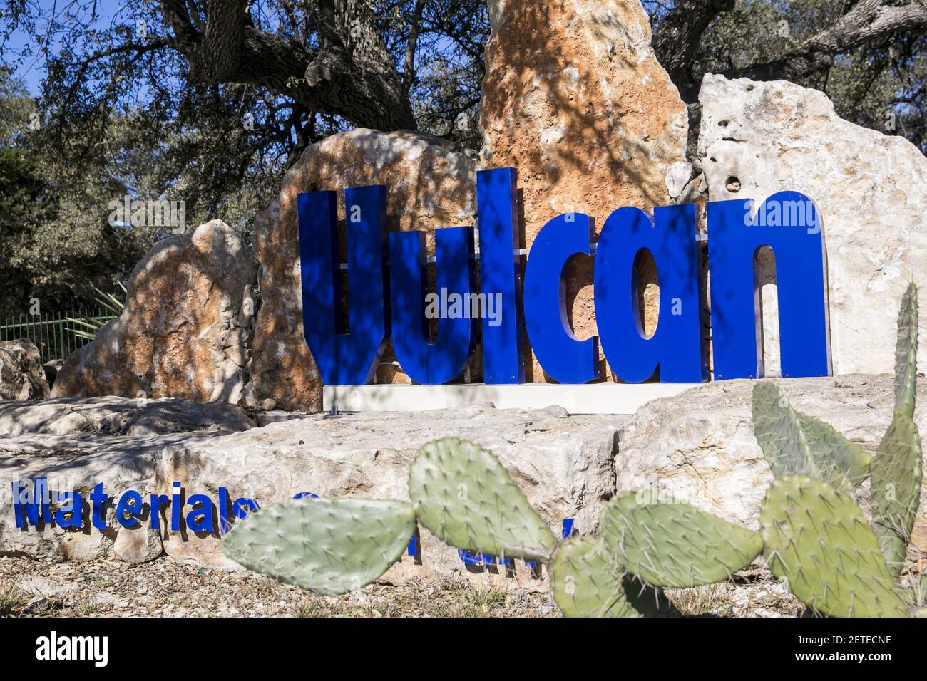A logo sign outside of a facility occupied by Vulcan Materials in San ...